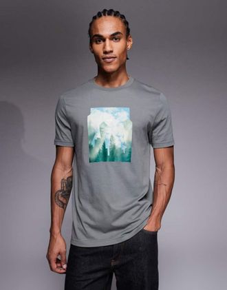 Boss Orange by Hugo Boss Cover - T-Shirt in Mittelgrau mit Print auf der Brust