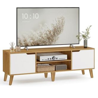 Vasagle TV-Schrank, Lowboard, Fernsehschrank mit Verstellbarer Ablage, für Fernseher bis zu 65 Zoll, 147 cm lang, Übergangsstil, Fernsehtisch, Wohnzimmer, nat