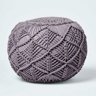 Homescapes Homescapes - Pouf tress&eacute; en macram&eacute; gris, 40 x 50 cm
