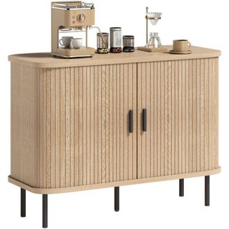 HOMCOM Buffet - meuble rangement - HOMCOM - portes coulissantes &agrave; lamelles et 4 compartiments - pieds m&eacute;tal - bois - 80x40x80cm - ch&ecirc;ne