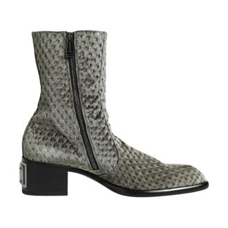 Dolce & Gabbana Graue Baumwoll-Velvet Mid Calf Stiefel - - Shoes - Damen - Grau - 44 EU