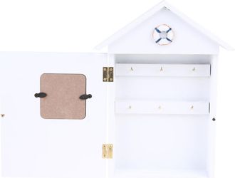 Cabilock Mediterraner Schl&uuml;sselhalter Holz Hausform Wandmontage Schl&uuml;sselbox mit Haken Schl&uuml;sselaufbewahrung Organizer f&uuml;r Flur K&uuml;che Wohnzimmer Dekoratives Au