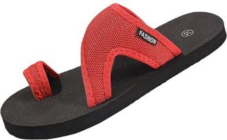 Generic Pantoufles pour femme - D&eacute;contract&eacute;es - Bout ouvert - Chaussures plates et confortables - Chaussures de plage, rouge, 37 EU