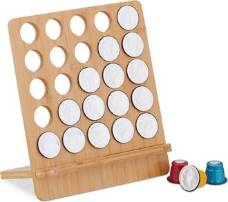 Relaxdays Kapselhalter kompatibel mit Nespresso, 25 Kapseln, Kaffeekapselhalter Bambus, HBT: 24,5 x 22 x 13 cm, Natur