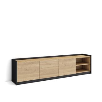 Skraut Home | TV-Schrank, Lowboard | f&uuml;r Wohnzimmer und Esszimmer | 207x50x37 cm | F&uuml;r TV-Ger&auml;te bis zu 80 | Fernsehtisch | Moderner Stil | Eiche und Schwarz