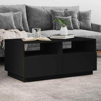 vidaXL Vidaxl - Table basse fixe noire 90x49x40 cm - Bois ding&eacute;nierie - Lumi&egrave;res LED RVB personnalisables - Capacit&eacute; 70 kg - Assemblage requis