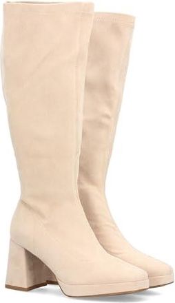 Shoes & Blues Bottes pour femme. Design en tissu doux type daim, avec un gris cendr&eacute; qui affine la jambe et un talon &eacute;pais avec plateforme qui apporte hauteur et st