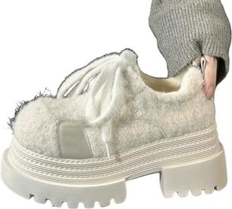 Generic YUJIEBB Big Head Hairy Femmes Chaussures Mode Hiver Neige Bottes pour Femmes Simplicit&eacute; Fourrure Plateforme Chaude Lacets Femelle Chaussures, blanc, 3