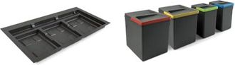 Emuca Poubelles de recyclage + base de tiroir de recyclage, 4 x H266mm (2x12L + 2x7L), 1 base avec bords &agrave; d&eacute;couper pour module de 90cm (836x482mm), Plastiq