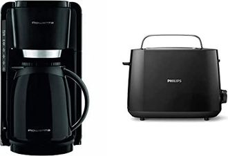Rowenta CT3808 Filter- Kaffeemaschine Adagio Milano|Mit Kunststoff-Thermokanne|8-12 Tassen|Automatische Abschaltung|Schwarz & Philips HD2581/90 Toaster, Br&ouml;tc