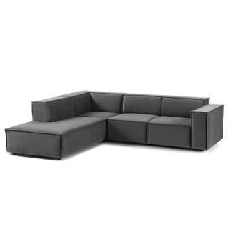 Studio Copenhagen home24 Ecksofa mit Ottomane Grau/Grau Samt Shyla 260 x 70 x 234cm Ottomane davorstehend links Keine Funktion Glamour