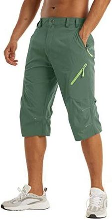 KEFITEVD Short de Randonnée 3/4 à Séchage Rapide pour Homme Short de Cyclisme Léger pour lextérieur,Haricot Vert, 38