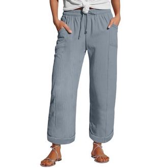 Generic Pantalon en mousseline 3/4 - Pantalon d&eacute;t&eacute; l&eacute;ger - Pantacourt d&eacute;t&eacute; - Pantacourt - Pantalon de plage - Pantalon d&eacute;t&eacute; l&eacute;ger en coton - Pantalon de joggi