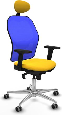 Piqueras y Crespo Jorquera 2D-Armlehnen, h&ouml;henverstellbare Lendenwirbelst&uuml;tze und festes Kopfteil, ausgestattet mit 5 Positionen, Blau/Gelb