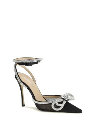 Mach & Mach Womens Pumps Double-Bow Black Satin Upper: Silk High Heel Shoes