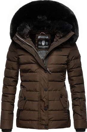 Navahoo Damen warme Winter Steppjacke mit Abnehmbarer Kunstfell-Kapuze Milianaa Dark Choco Gr. XS
