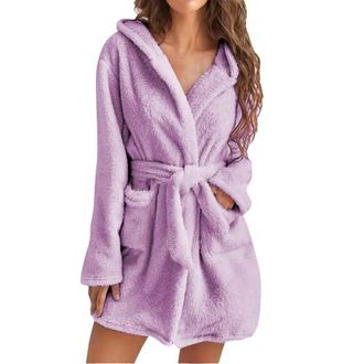 Generic Peignoir court pour femme avec capuche surdimensionn&eacute; en tissu &eacute;ponge l&eacute;ger - V&ecirc;tement dint&eacute;rieur en polaire - Peignoir court pour femme, violet, XL