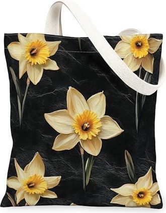 Generic Sac fourre-tout en toile avec jonquilles printani&egrave;res pour le shopping, 33 x 38,1 cm, sac d&eacute;picerie r&eacute;utilisable pour femme, motif floral de voyage, d