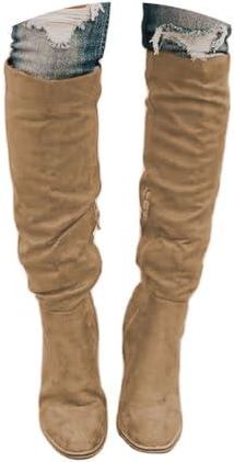 Onsoyours Boots Longues Femmes Hiver Bottes au Genou &agrave; Talons Bloc Automne Elegant Casual Chaussures A Beige 41 EU