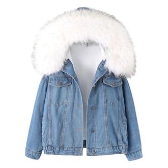 Generic Manteaux dhiver pour femmes, veste en jean chaude et &eacute;paisse avec doublure en polaire, parka, vestes en jean, vestes d&eacute;contract&eacute;es pour v&ecirc;tements dext