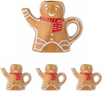 Bloomingville Ginnie Lebkuchen Krug in der Farbe Braun aus Keramik, 7,5x10 cm, 60ml, 82061082 (Packung mit 4)