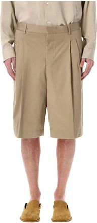 Ami Homme, Shorts, Beige, Taille: W40 Shorts Bermuda en coton pliss&eacute;