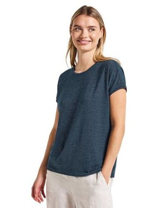 Street One 3225937 T-Shirt &agrave; Rayures paillet&eacute;es, Bleu Marine, 42 Femmes