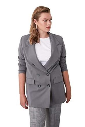 Trendyol Veste Blazer Oversize boutonn&eacute;e pour Femme, Gris, Gris, 66
