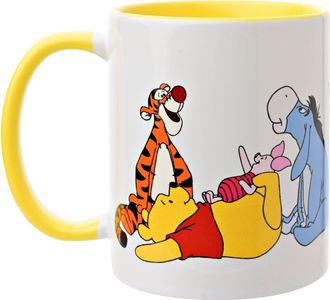 Widdop and Co Disney Winnie Puuh & Friends Tasse - gelb/weiß glasierte Steinzeug-Ikonen & Bösewichte Tigger, Ferkel und I-Aah Trinkbecher - offizielles Lizenzproduk