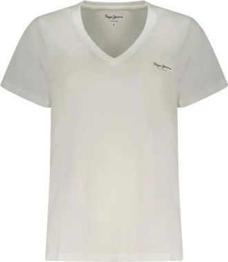 Pepe Jeans London Femme, Tops, Blanc, Taille: 44 FR T-shirt &agrave; col en V
