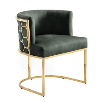 Invicta Interior Stilvoller Stuhl Elegance - gr&uuml;n - Esszimmerstuhl aus Samt mit Gold Verzierung und mit Armlehne