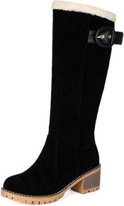 Generic Bottes hautes pour femme - Chaudes et extensibles - En daim synth&eacute;tique - Doublure en fausse fourrure - Talon &eacute;pais - Fermeture &eacute;clair lat&eacute;rale - Anti