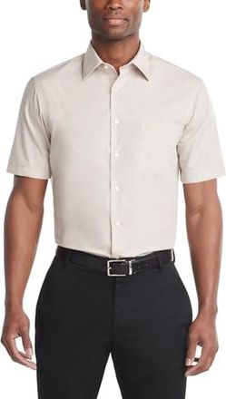 Van Heusen Short Sleeve Dress Shirt Regular Fit Poplin Solid Chemise, Stone, XXL (Cou 47 cm) Homme