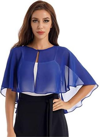 dPois Bol&eacute;ro Femme C&eacute;r&eacute;monie Mariage Cardigan Femme Soir&eacute;e Cocktail en Mousseline Veste El&eacute;gant Gilet Court pour Robe Mariage Mari&eacute;e Cocktail Bleu Royal Tai