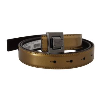 Dolce & Gabbana Homme, Accessoires, Jaune, Taille: 90 CM Ceinture en cuir doré avec boucle carrée