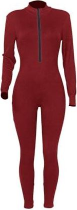 Generic Combinaison en velours pour femme - Tissu rayé - Fermeture éclair - Longue - Style décontracté - Grande taille - Combinaison plissée, Rouge, XXL