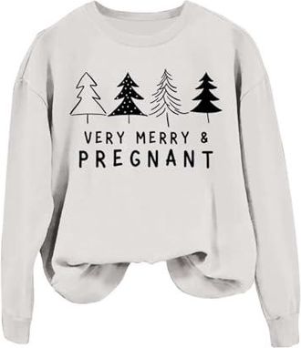 Generic 2026 Nouveaux sweats de No&euml;l pour femmes tr&egrave;s joyeux enceintes chemises graphiques de No&euml;l mignonnes mamans pulls de No&euml;l, blanc, XXL