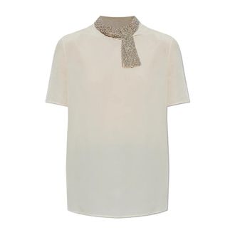 Valentino Garavani Seiden-Top mit schimmernden Applikationen - - Blouses & Shirts - Damen - Beige - XS