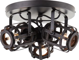 Lightbox 3 flammiges Spotrondell - Nature Deckenstrahler mit Ø 34 cm mit schwenkbaren Köpfen - 3 x E14, max. 42 W - aus Metall/Bambus - in Holz Dunkel/Schwarz