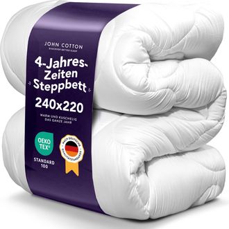 John Cotton 4 Jahreszeiten Bettdecke 240x220 - Elegant & Atmungsaktive 3-in-1 Allergiker Bettdecken f&uuml;r Sommer & Winter | Oeko-Test Zert. Steppdecke | Weiche Micr
