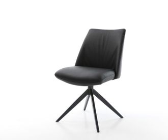 DELIFE Drehstuhl Elso-Flex Echt-Leder Schwarz Kreuzgestell breit Schwarz 360&deg; drehbar Wippfunktion Taschenfederkern, Esszimmerst&uuml;hle