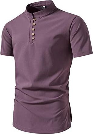 Generic Montre r&eacute;tro et t-shirt am&eacute;ricain pour homme avec col montant en coton et lin - Manches courtes - V&ecirc;tement de sport, rouge, 4XL