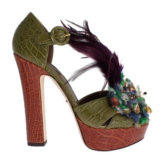 Dolce & Gabbana Kristallbesetzte Caiman Krokodilleder Schuhe - - Shoes - Damen - Gr&uuml;n - 36 EU
