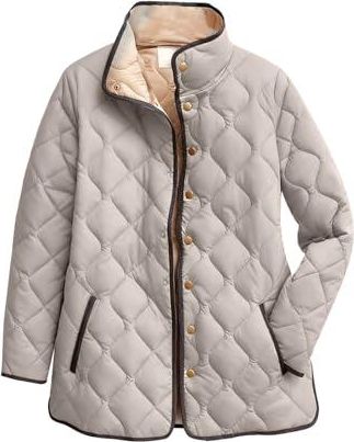 Generic Manteau dhiver matelassé pour femme - Veste parka coupe-vent matelassée à manches courtes et longues boutonnée - Col roulé - Avec poches - Manteau lég