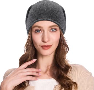 ZLYC Damen-Beanie-M&uuml;tze aus Kaschmir-Mischgewebe, nahtlos, gestrickt, Winterm&uuml;tze, Dunkelgrau, Einheitsgr&ouml;&szlig;e