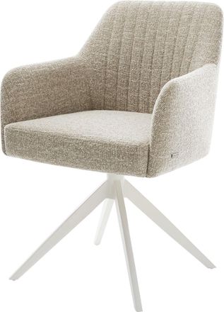 DELIFE Esszimmerstuhl Greg-Flex Kreuzgestell breit Weiß Webstoff Soft Beige 360° drehbar Wippfunktion Taschenfederkern