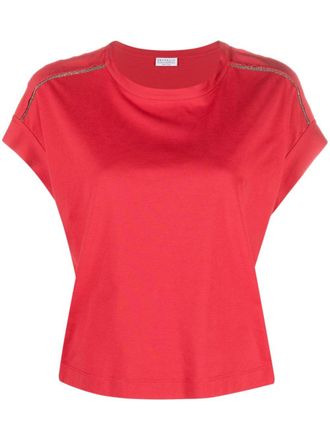Brunello Cucinelli t-shirt à ornements métalliques - Rouge
