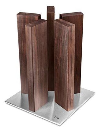 Kai Bloc à couteaux magnétique Stonehenge en noyer avec base en acier inoxydable - bois haut de gamme - pour 10 couteaux - dimensions 21 x 21 x 28-30 cm