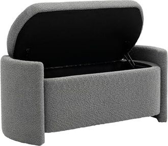 HOMCOM Sitzbank, Bettbank mit Stauraum, Polsterbank mit Deckel, Teddy-Samtoptik, Sitztruhe, Truhenbank f&uuml;r Wohnzimmer, Schlafzimmer, Grau, 105 x 44 x 45,5 cm