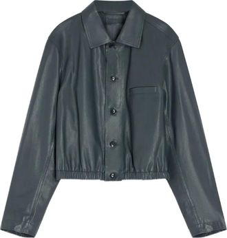 Christophe Lemaire veste en cuir à boutonnière - Gris